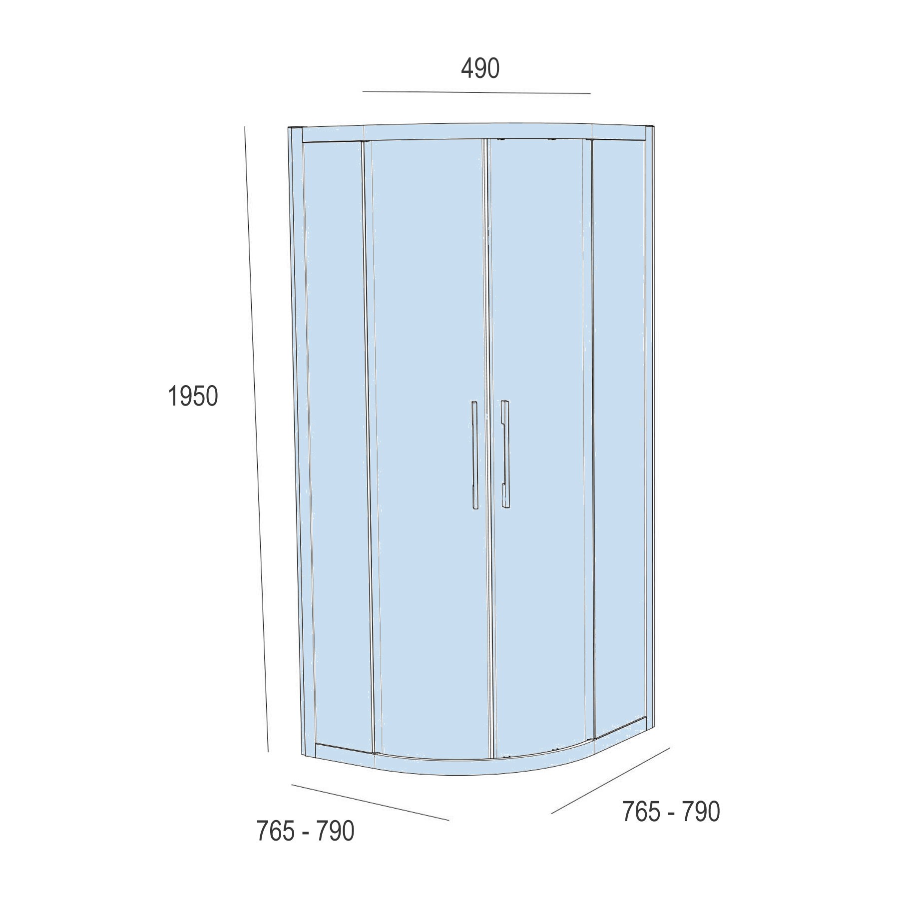 Shower screen CLEAR Italian curve Transparent 765 - 765 x 1950 mm