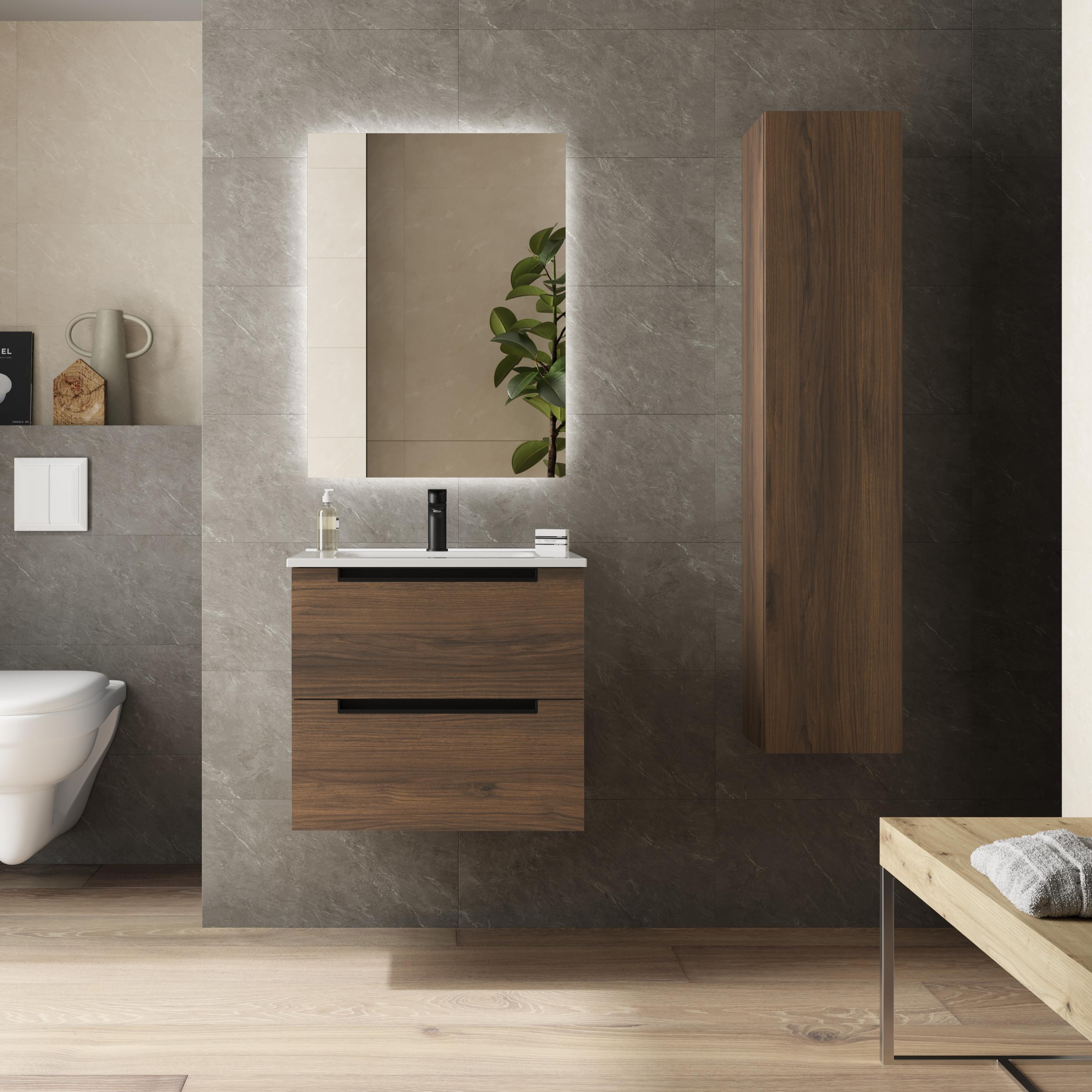 Mueble de Baño LENI 70cm Roble 2 cajones Lavabo 1 poza Porcelana