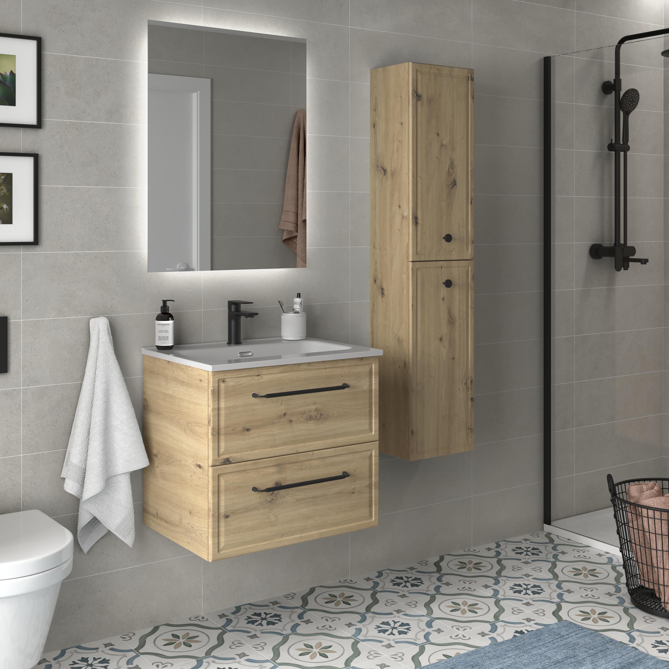 Vanity Unit RUNA Oak 60cm 2 drawers Basin single sink Ceramic
