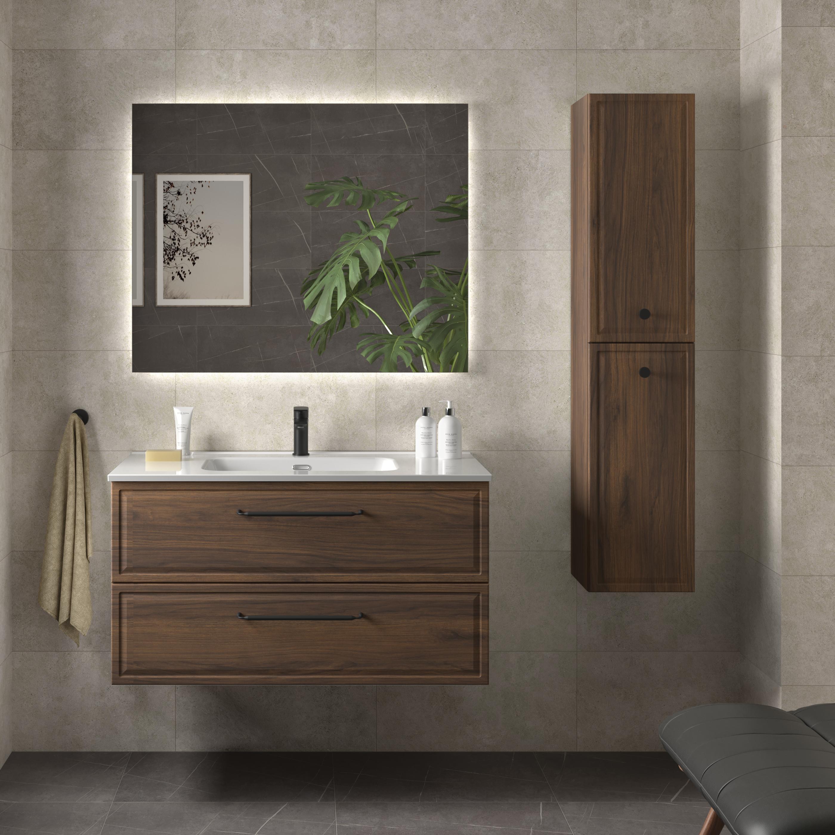 Vanity Unit RUNA Walnut 100cm 2 drawers Basin single sink Ceramic