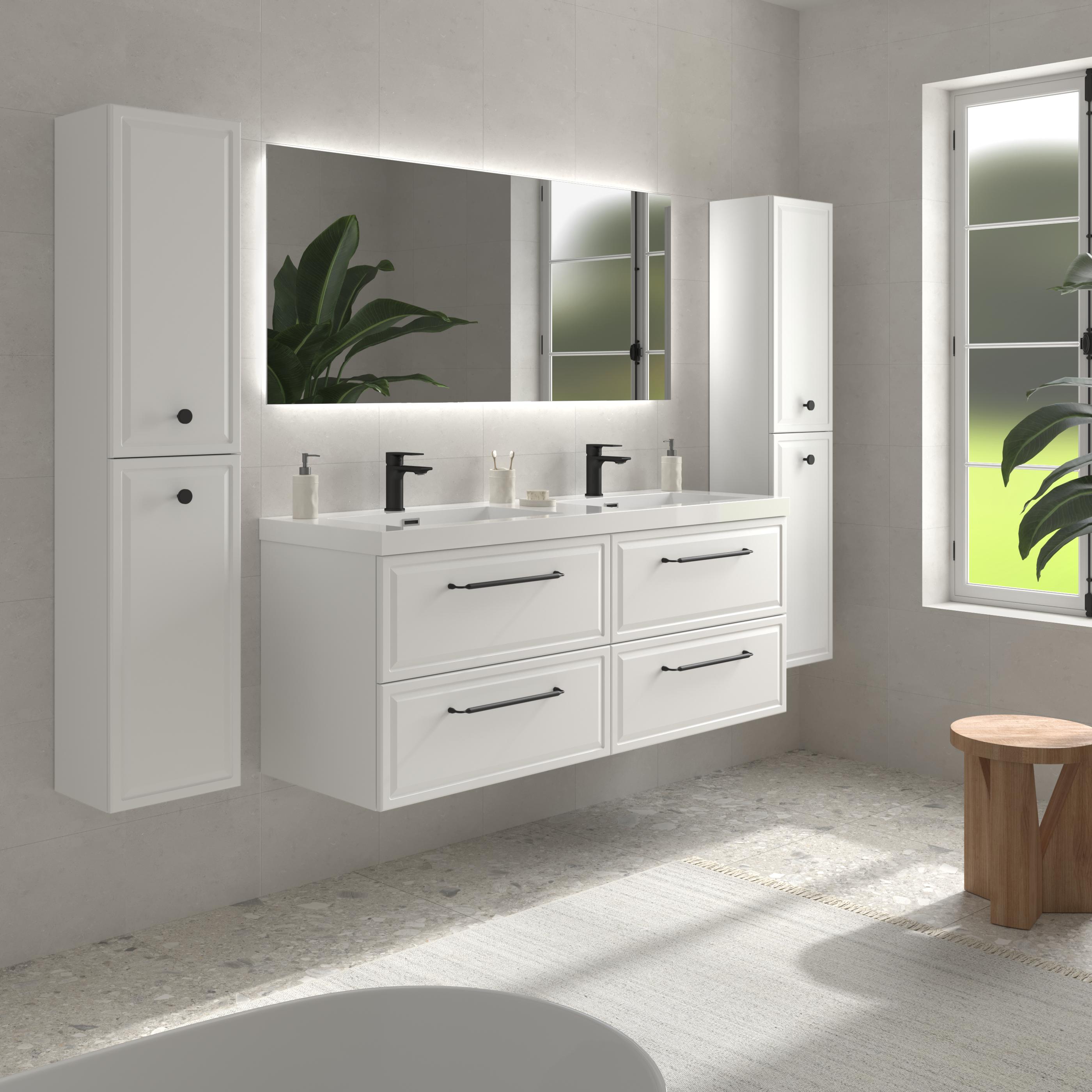 Vanity Unit RUNA Matt White 140cm 4 drawers Toscana Basin double sink ...