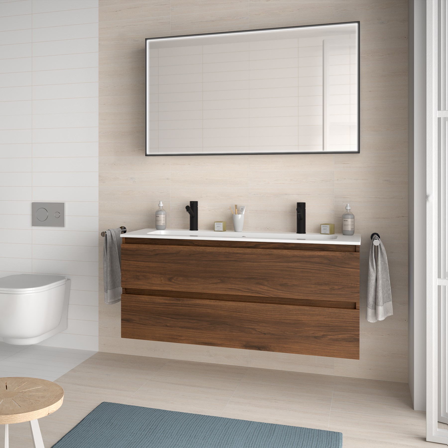 Vanity unit SPIRIT 1200 2 metallic drawers WALNUT MAYA 1194 x 540 x 450 mm