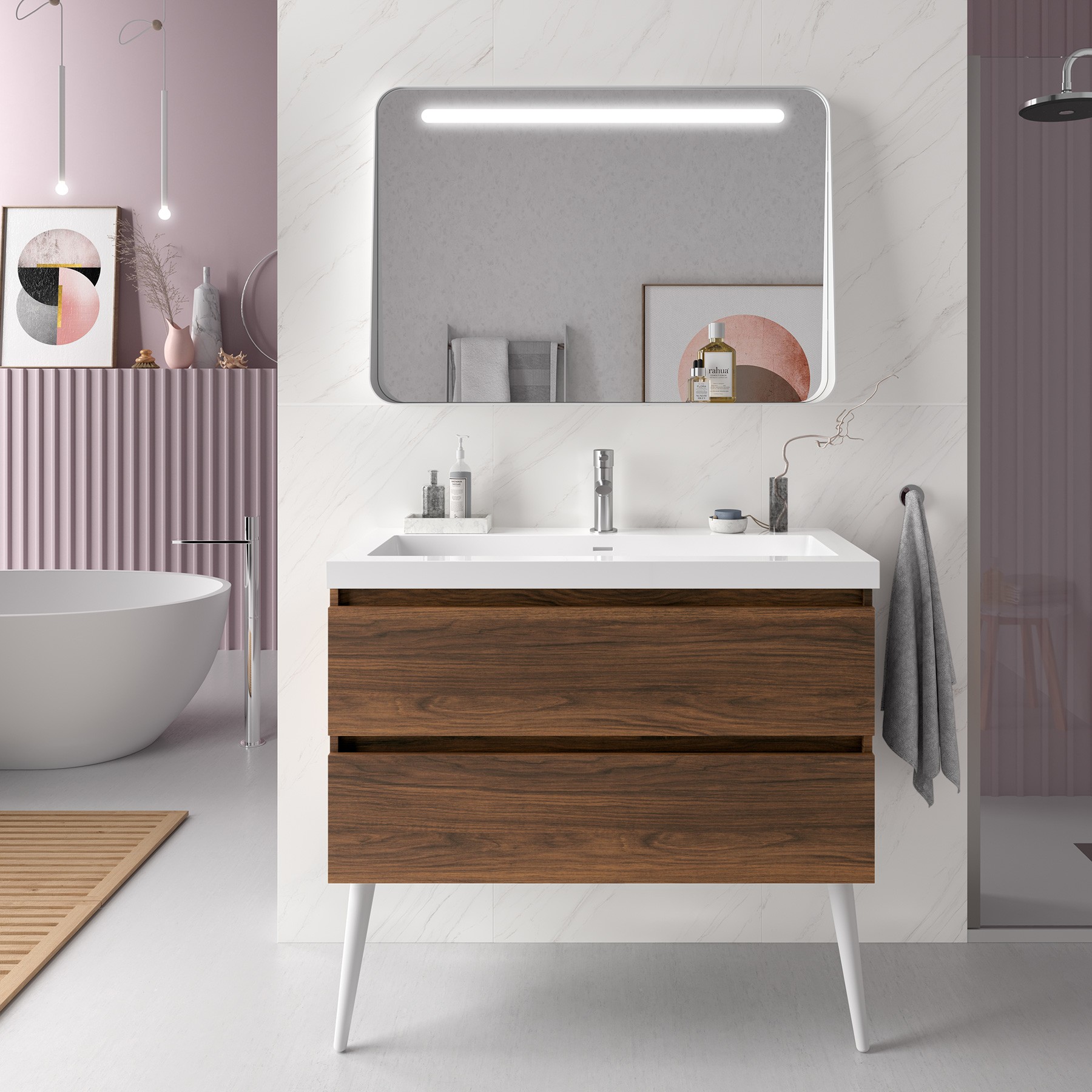 Vanity unit SPIRIT 1000 2 metallic drawers WALNUT MAYA 997 x 540 x 450 mm