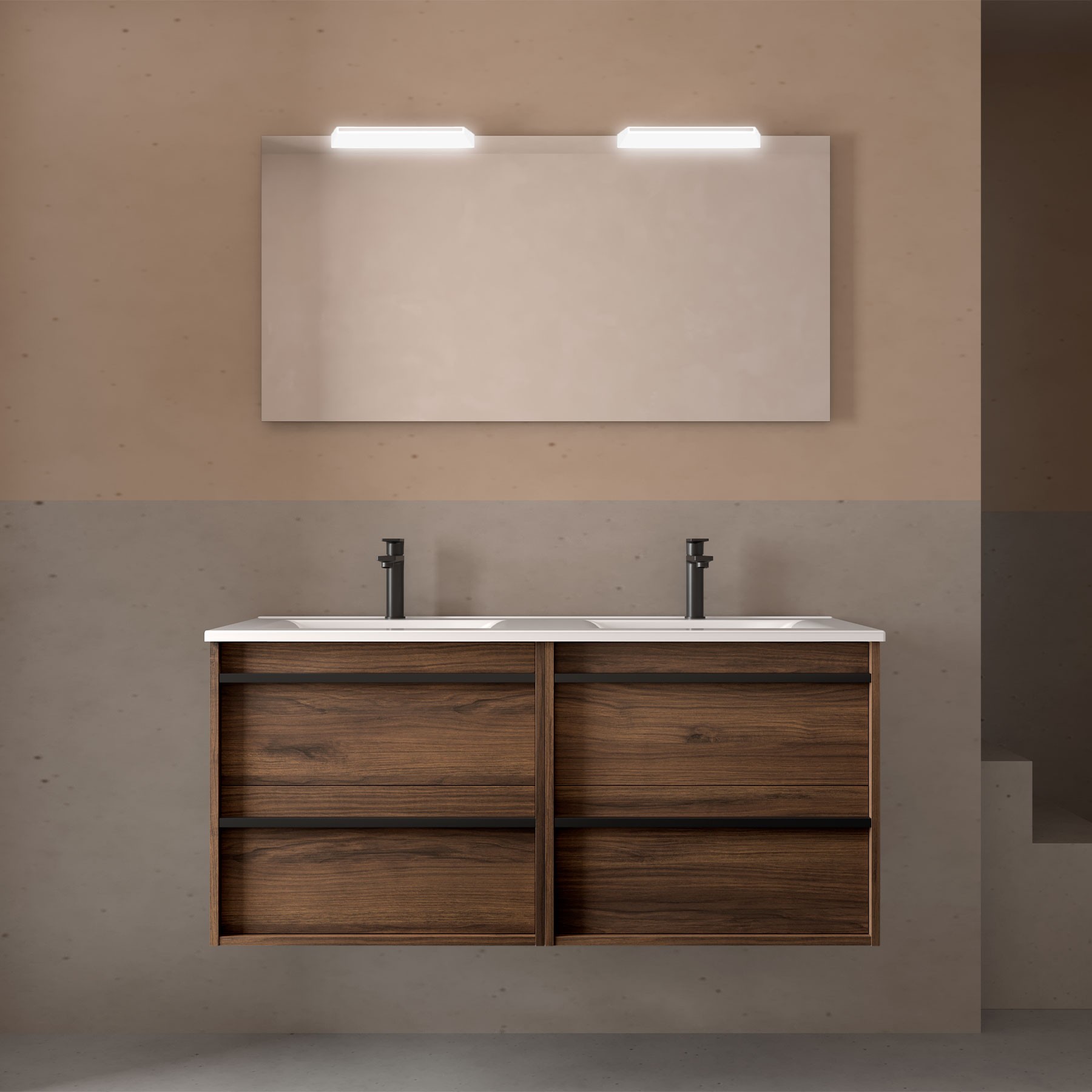Vanity unit ATTILA 1200 4 drawers WALNUT MAYA + Basin