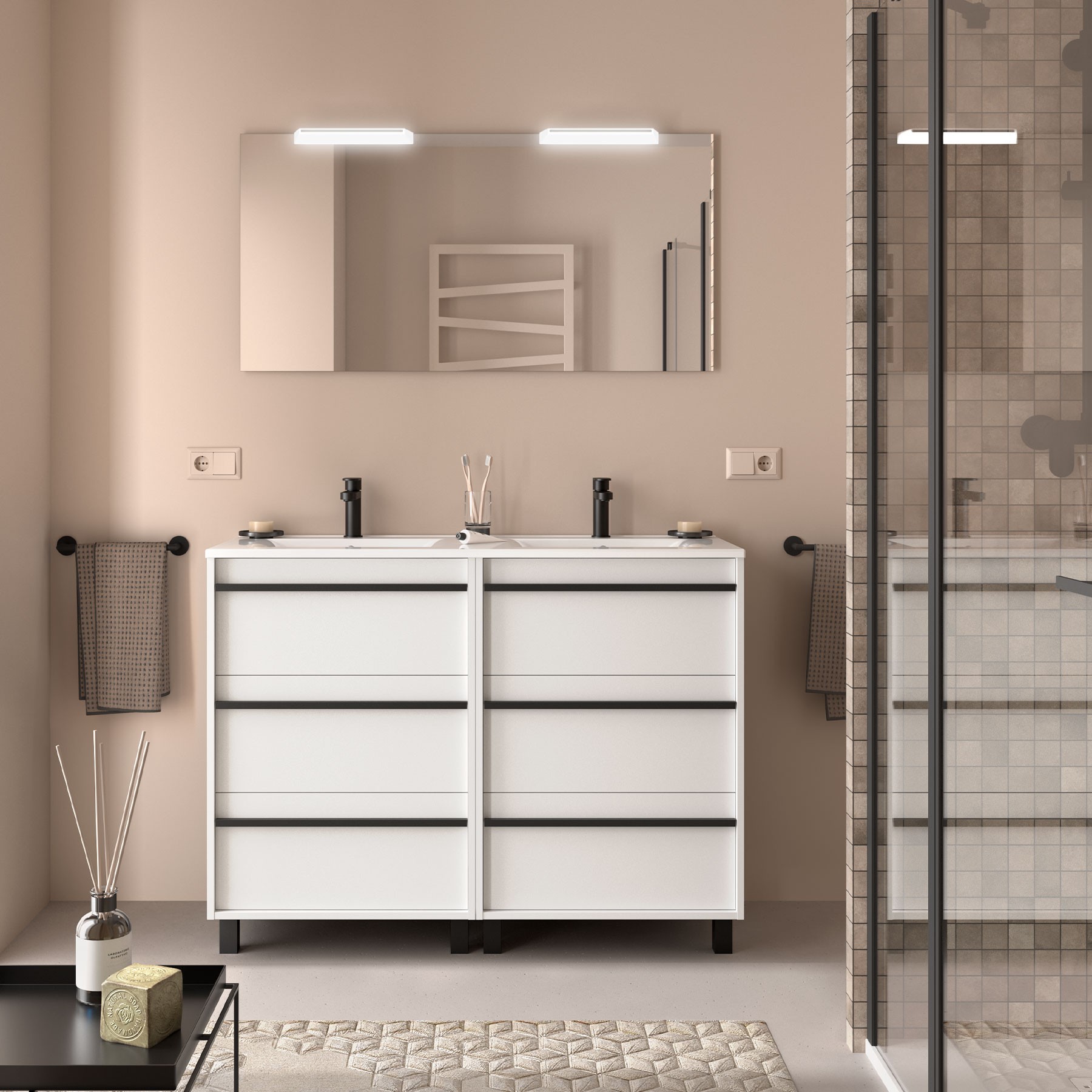 Vanity unit ATTILA 1200 6 drawers WHITE SATIN + Basin