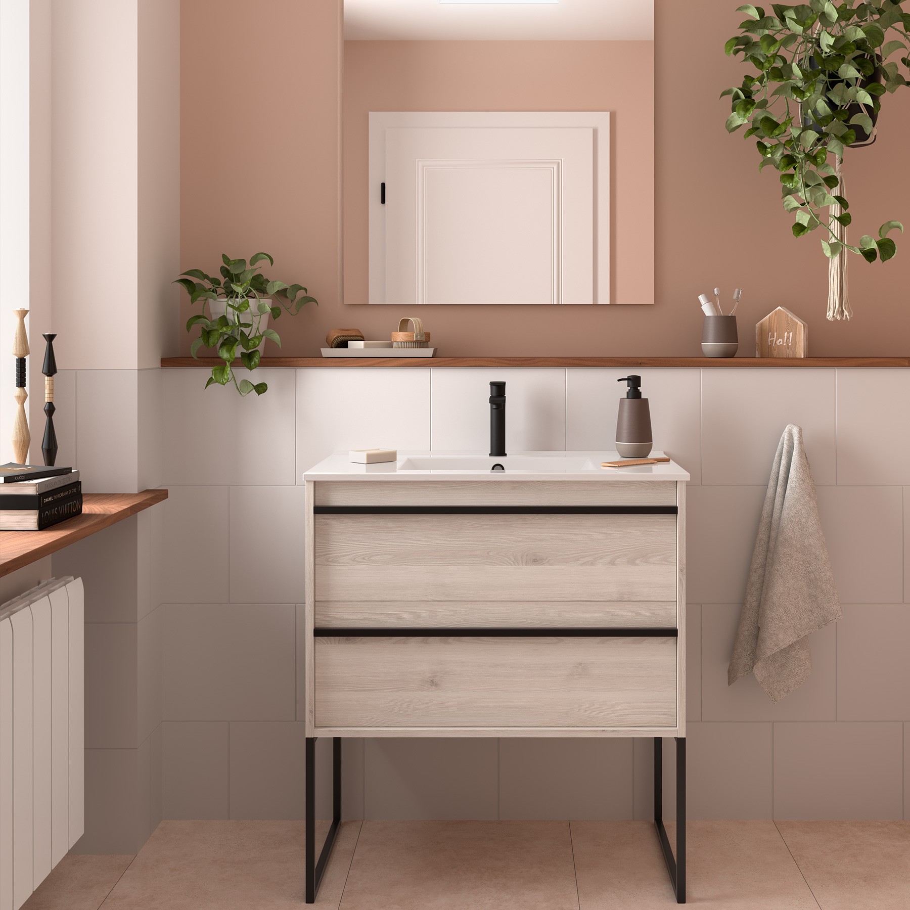 Vanity unit ATTILA 800 2 drawers NATURAL + Basin