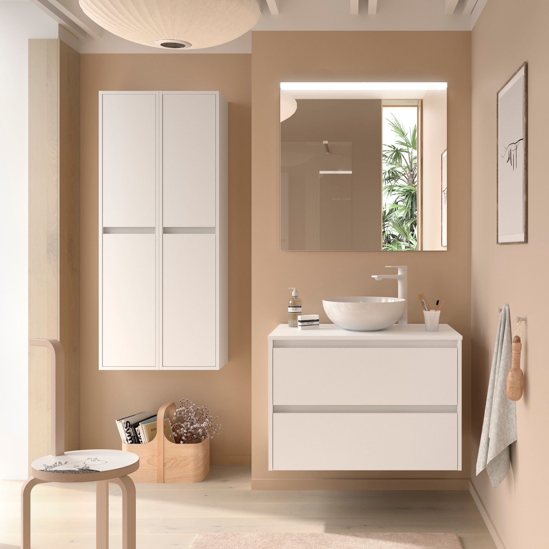 Vanity unit NOJA 1000 2 drawers WHITE SATIN + Top