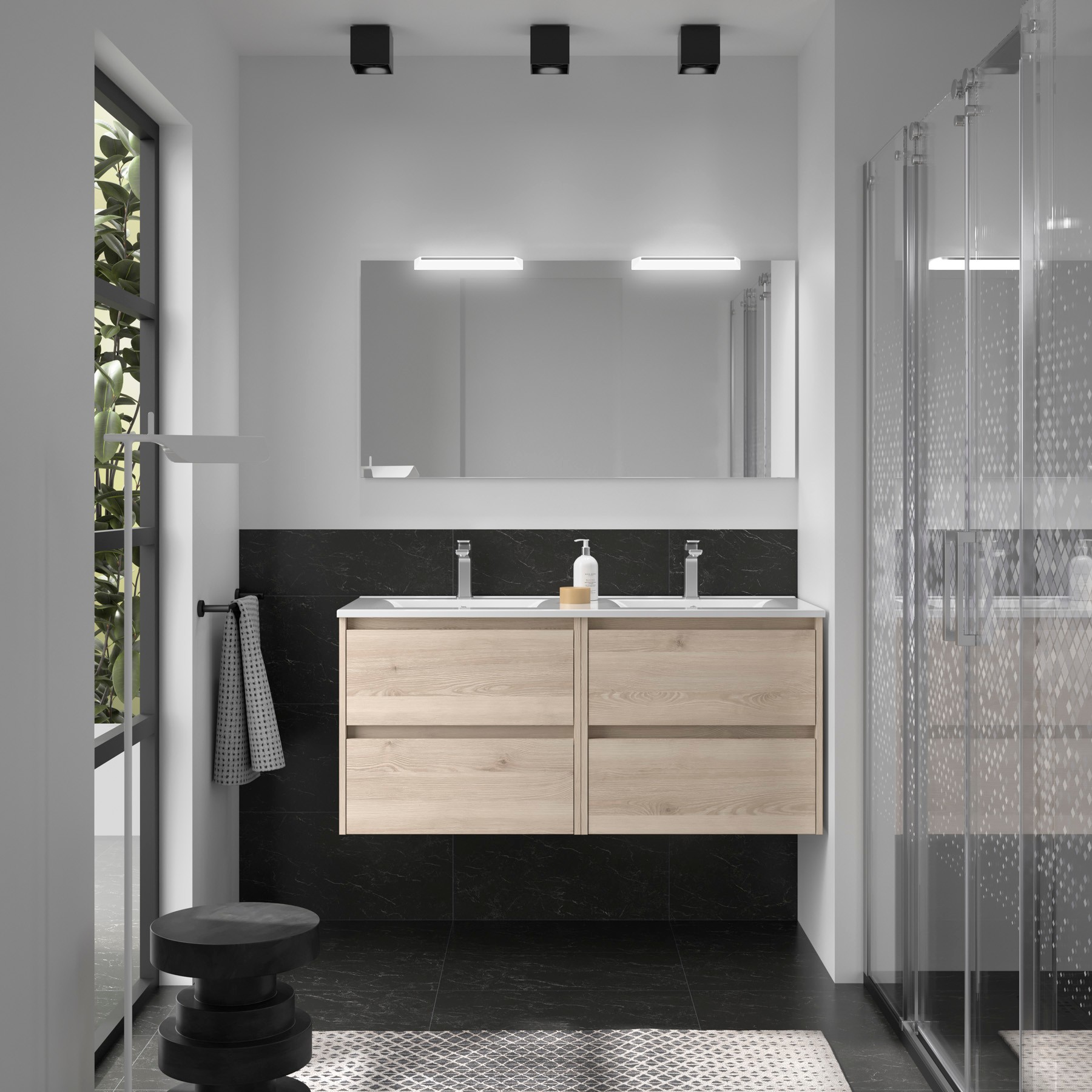Vanity unit NOJA 1200 4 drawers NATURAL + Basin