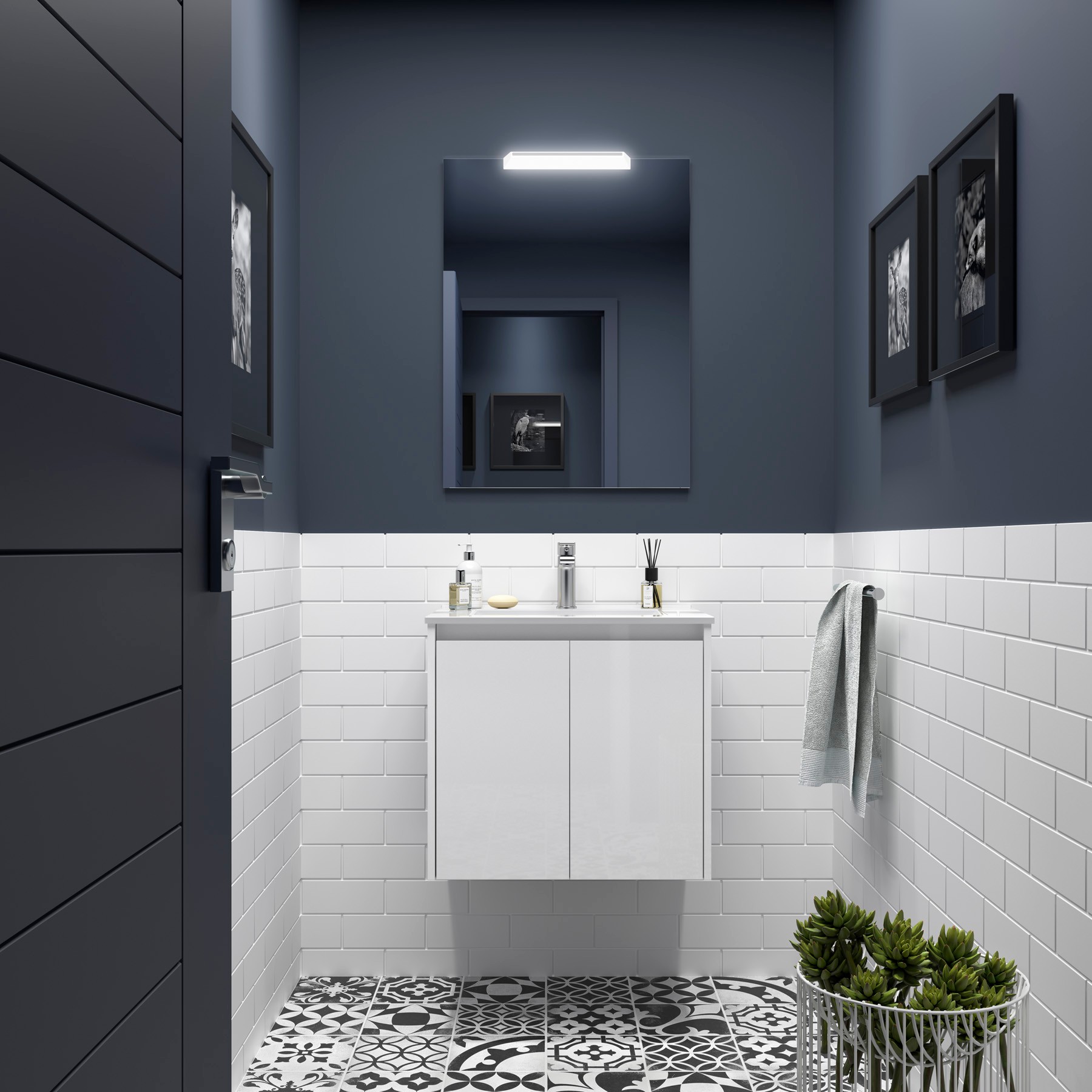 Vanity unit NOJA 600 2 doors WHITE GLOSS + Basin