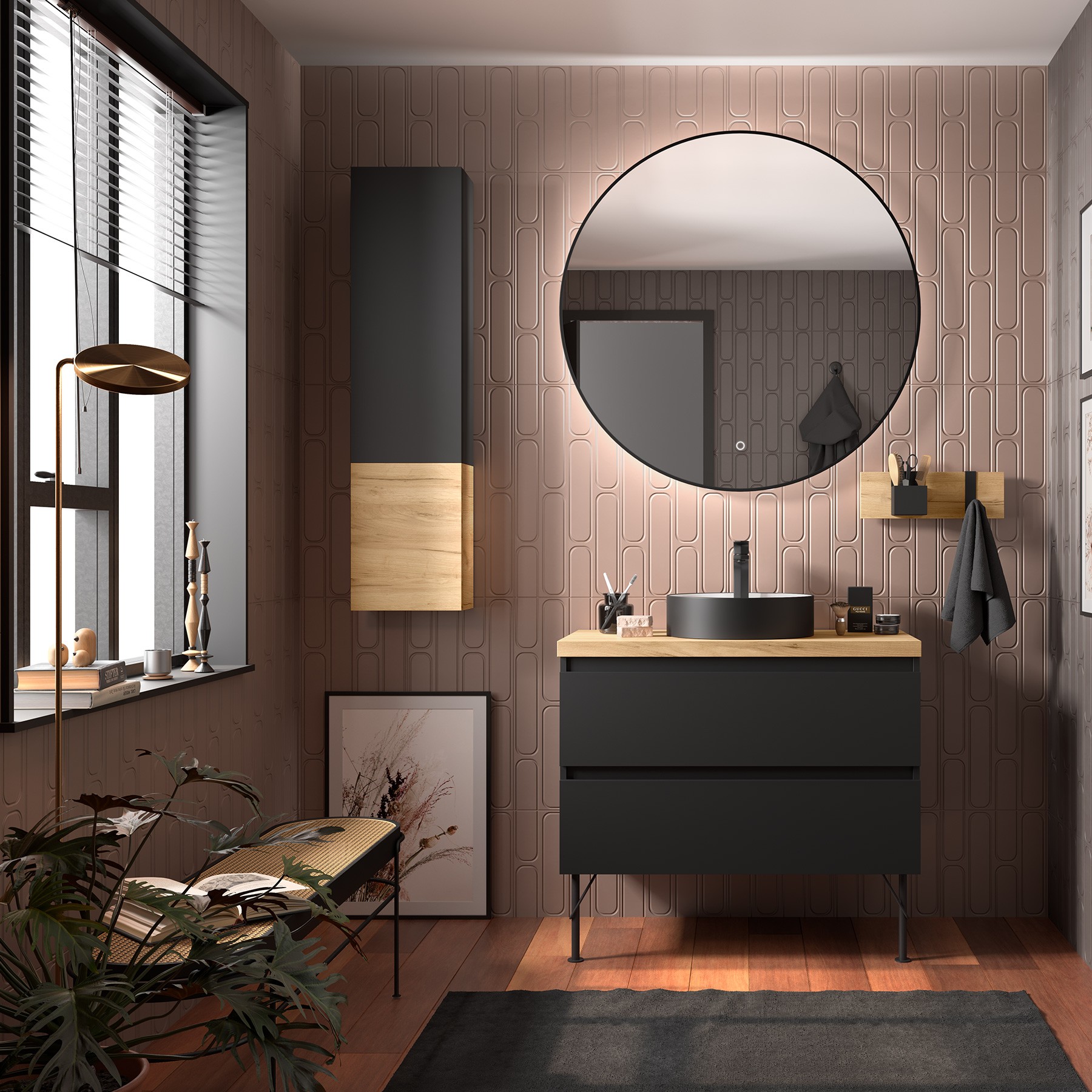 Vanity unit SPIRIT 900 2 metallic drawers with soft close BLACK VELVET ...