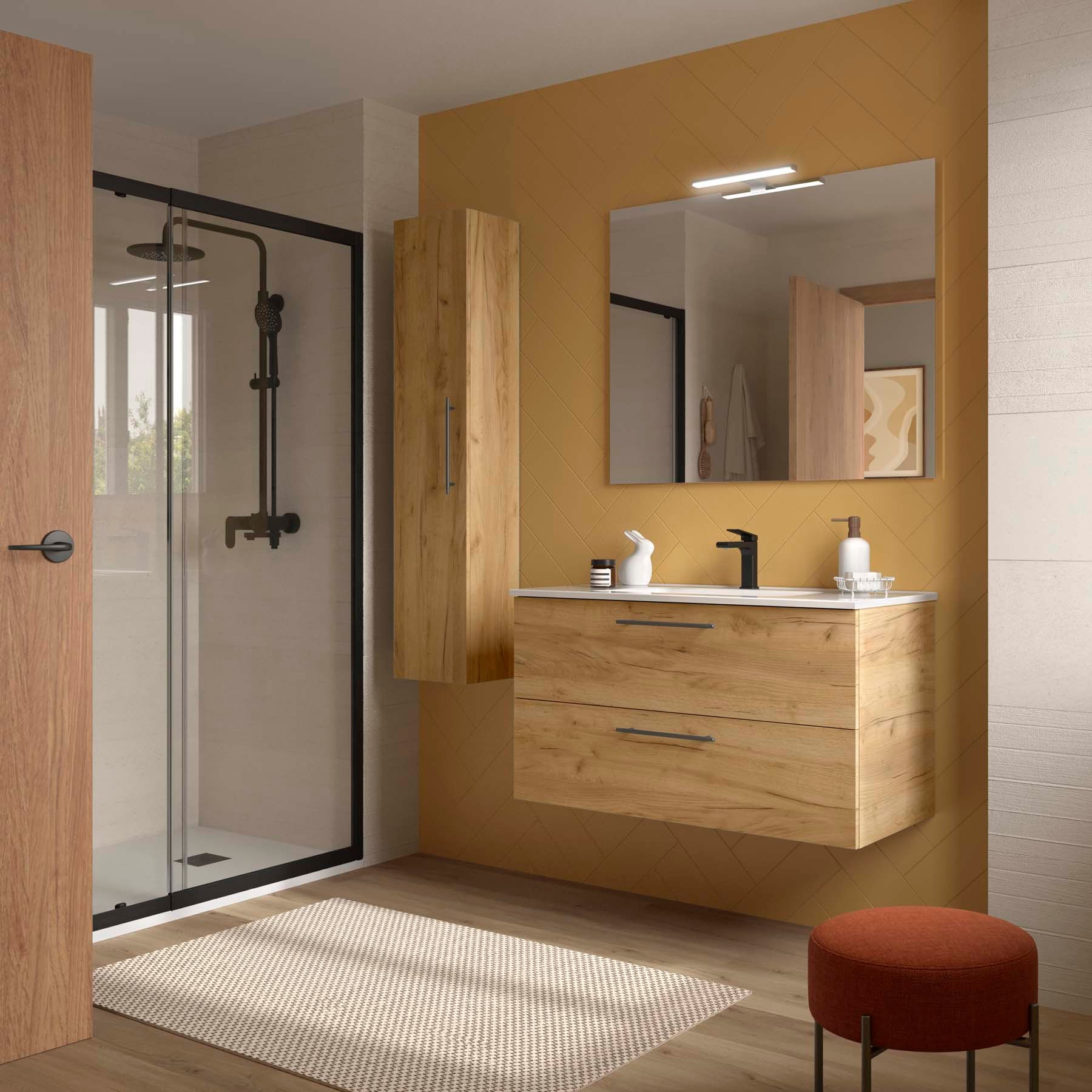 SILANE 1000 2 DRAWER AFRICA OAK SET + IBON SINK + MIRROR