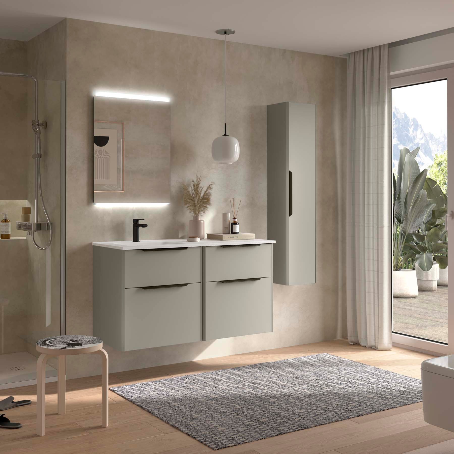 LUVA 1200 ENSEMBLE 4 TIROIRS EN SATIN GRIS DÉCALÉ À DROITE