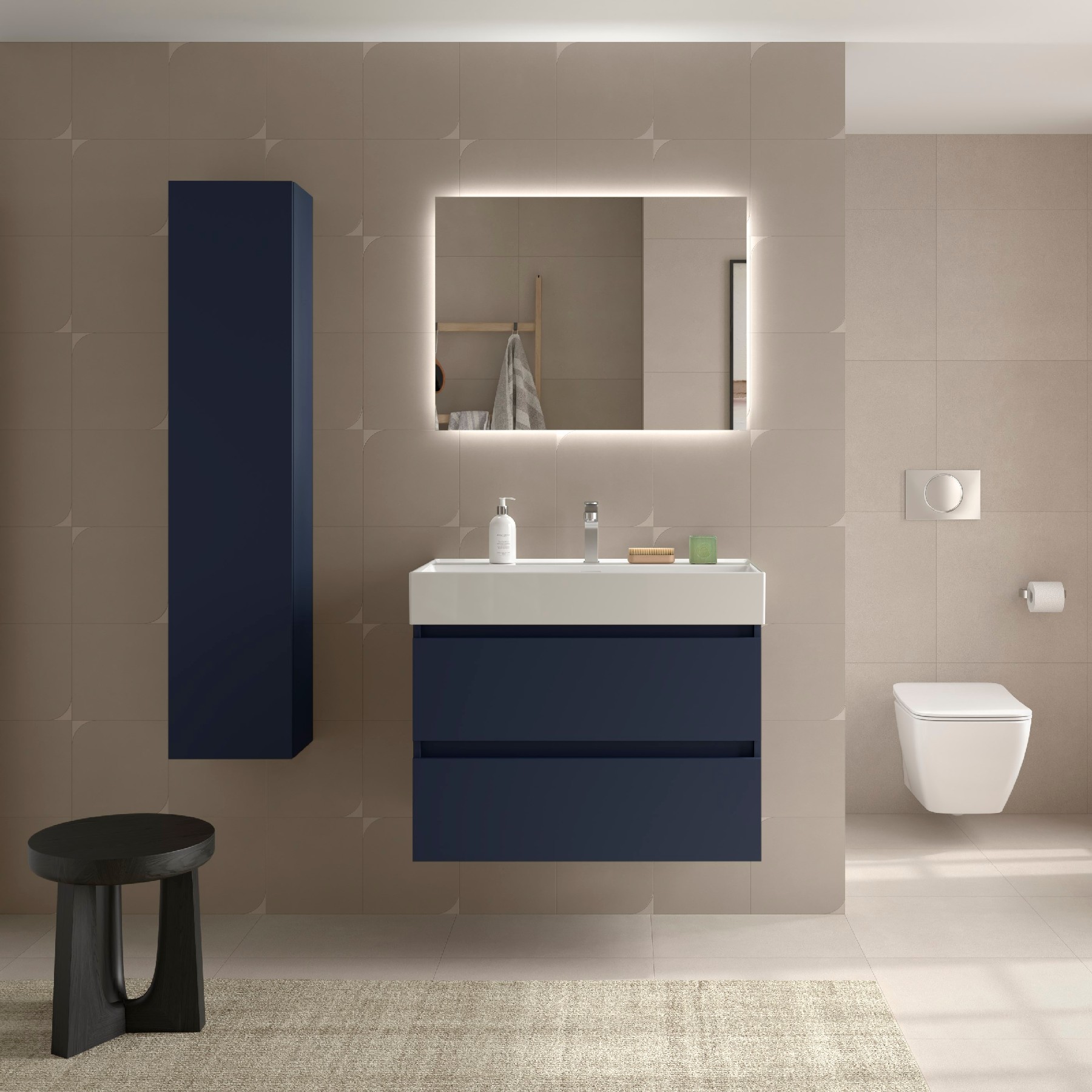 Mueble de baño BEQUIA 1000 AZUL SATINADO + Lavabo cerámica Veneto