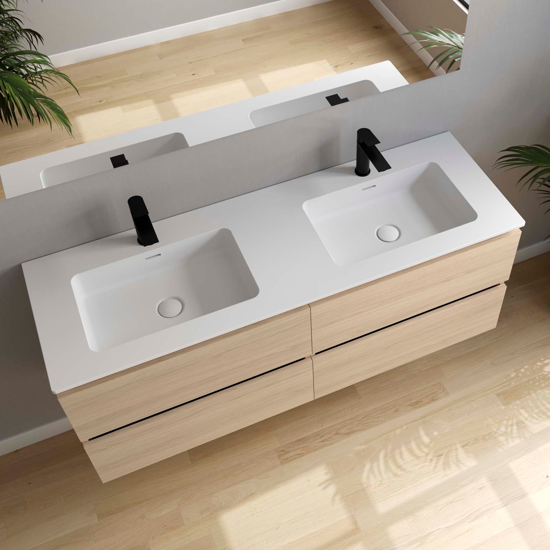 NAILA ESSENCIAL 2-Bowl Solid Surface Matte White Sink 1211-1410
