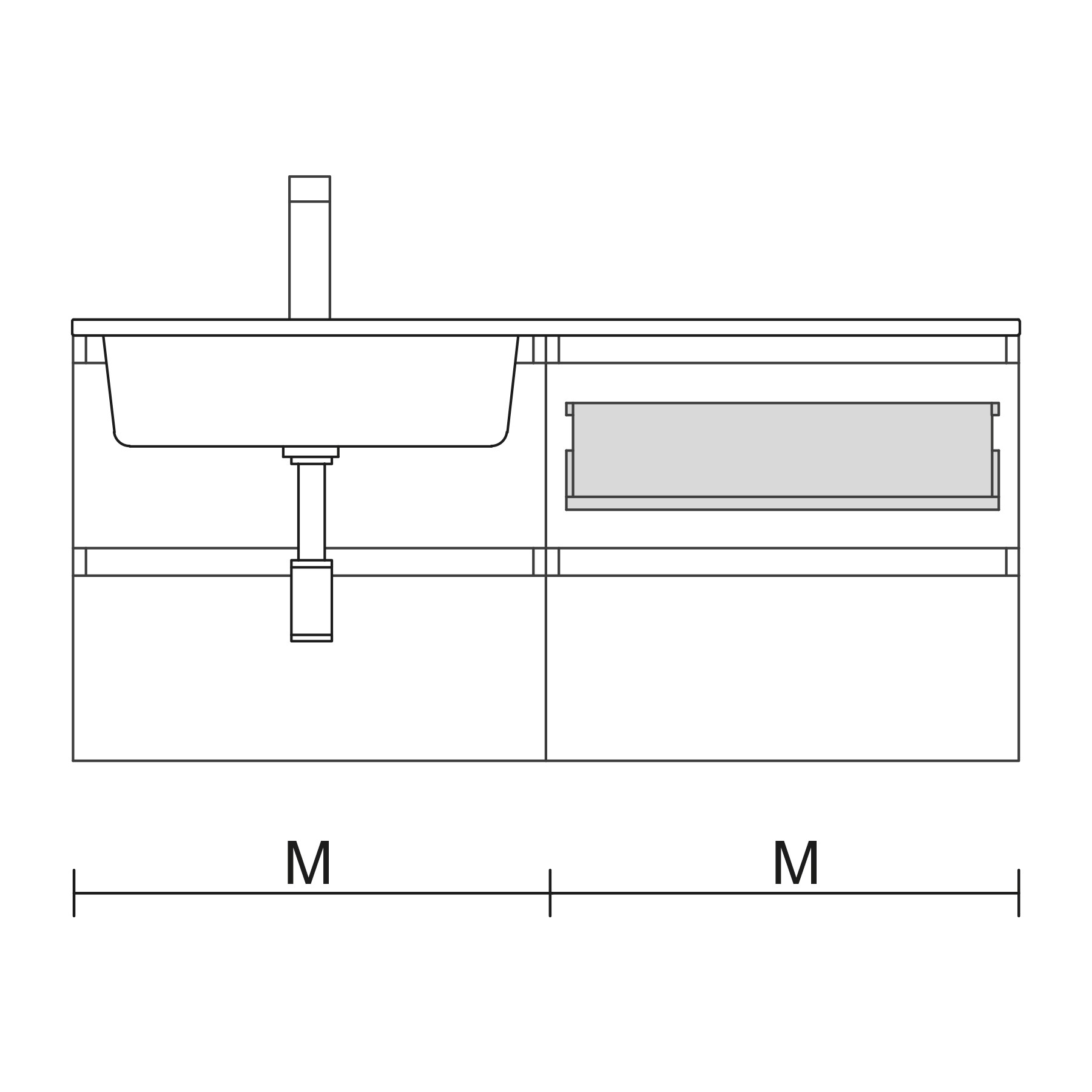 Upper drawer for vanity unit of 1000 mm deep 45 950 x 140 x 350 mm
