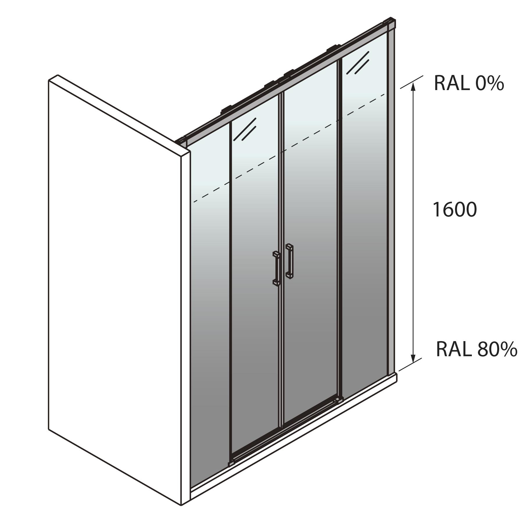 Shower screen VERSA front with 2 doors and 2 fixed panels glass SCREEN ...