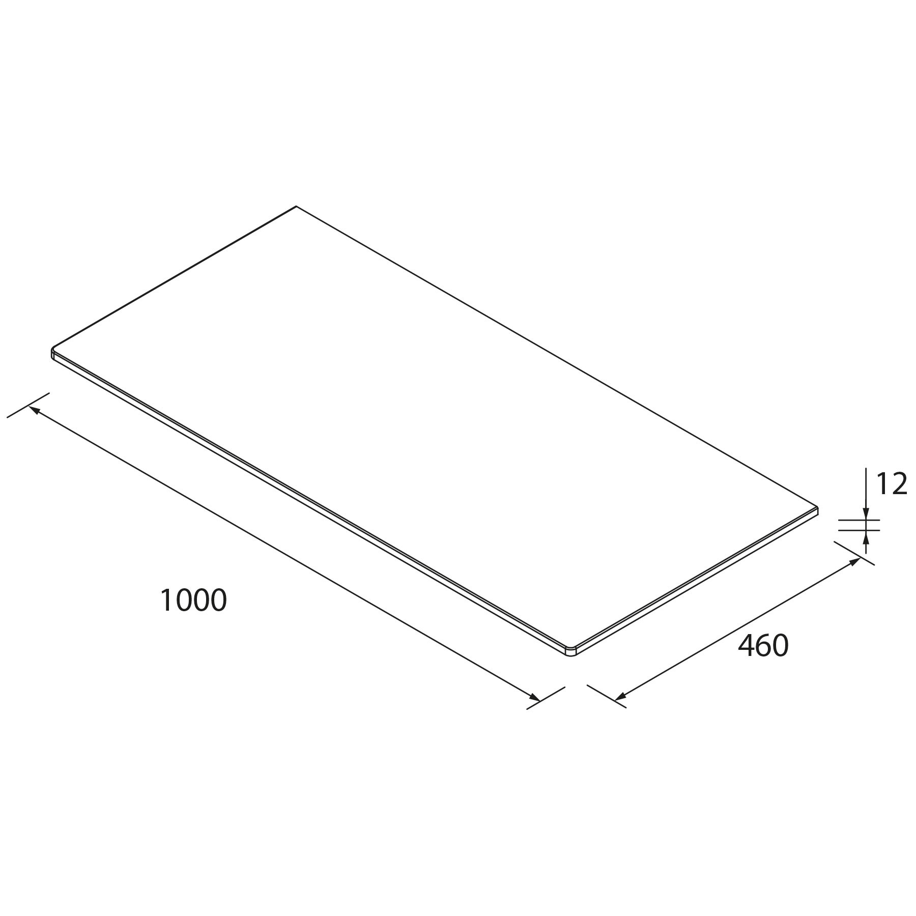 Top not mechanized MATT WHITE SOLID SURFACE 1000 x 12 x 460 mm