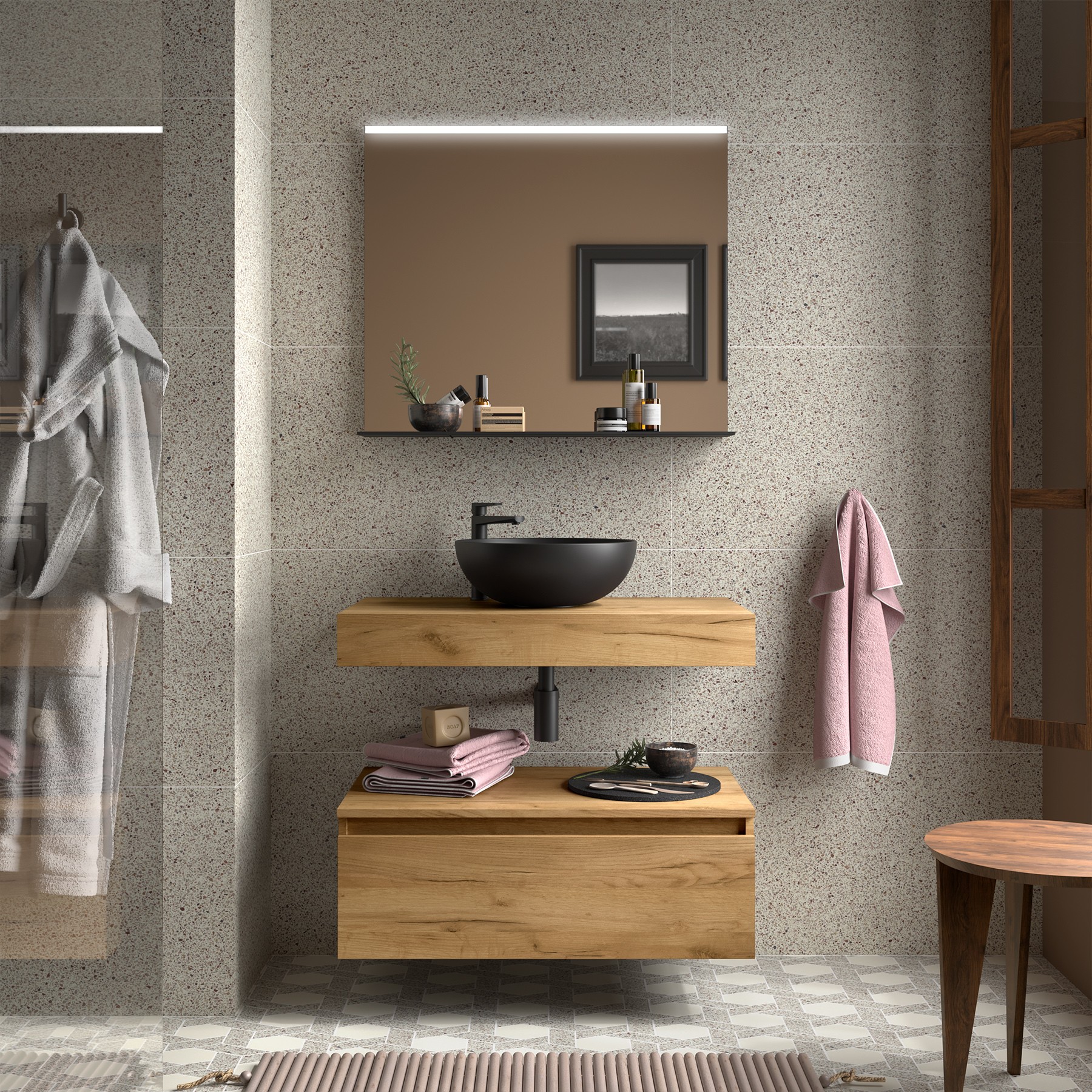 Worktop DOMUS 600 for top basin AFRICA OAK 607 x 100 x 460 mm