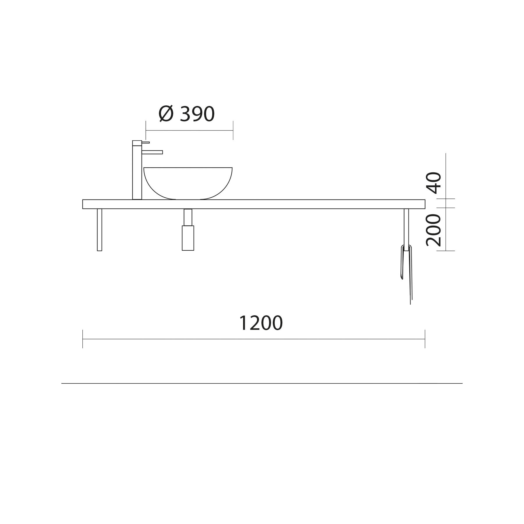 1200 Oak Countertop Set + 2 supports + Solid Black Washbasin