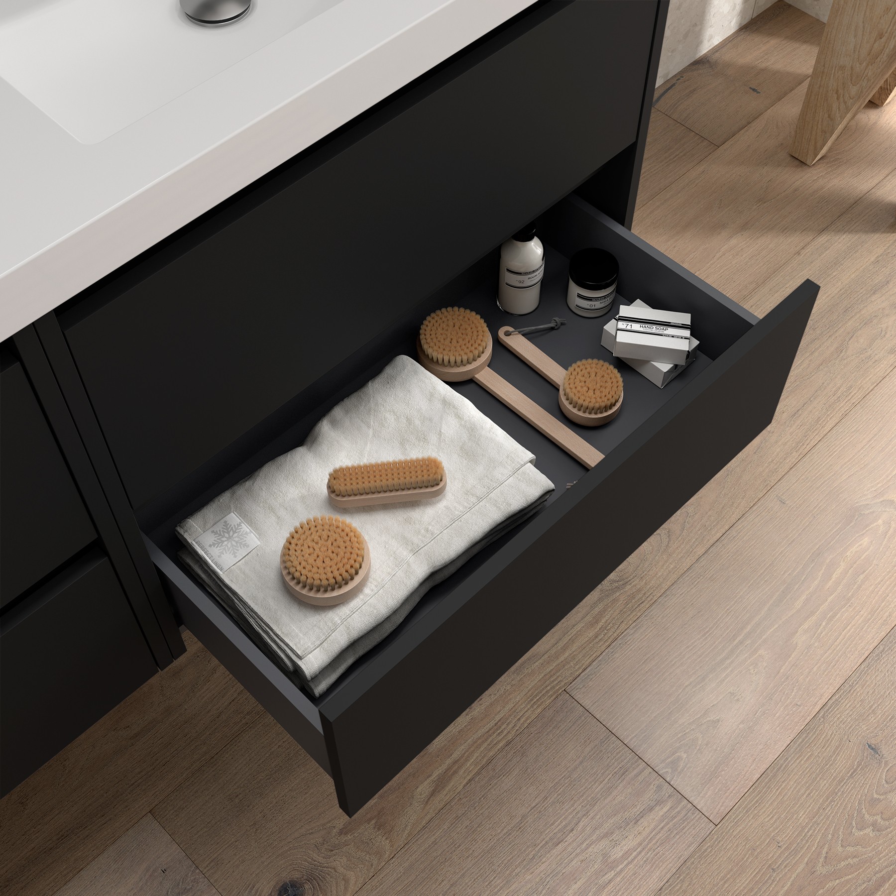 Mueble de baño NOJA 1000 2 cajones BLACK SATIN + Lavabo
