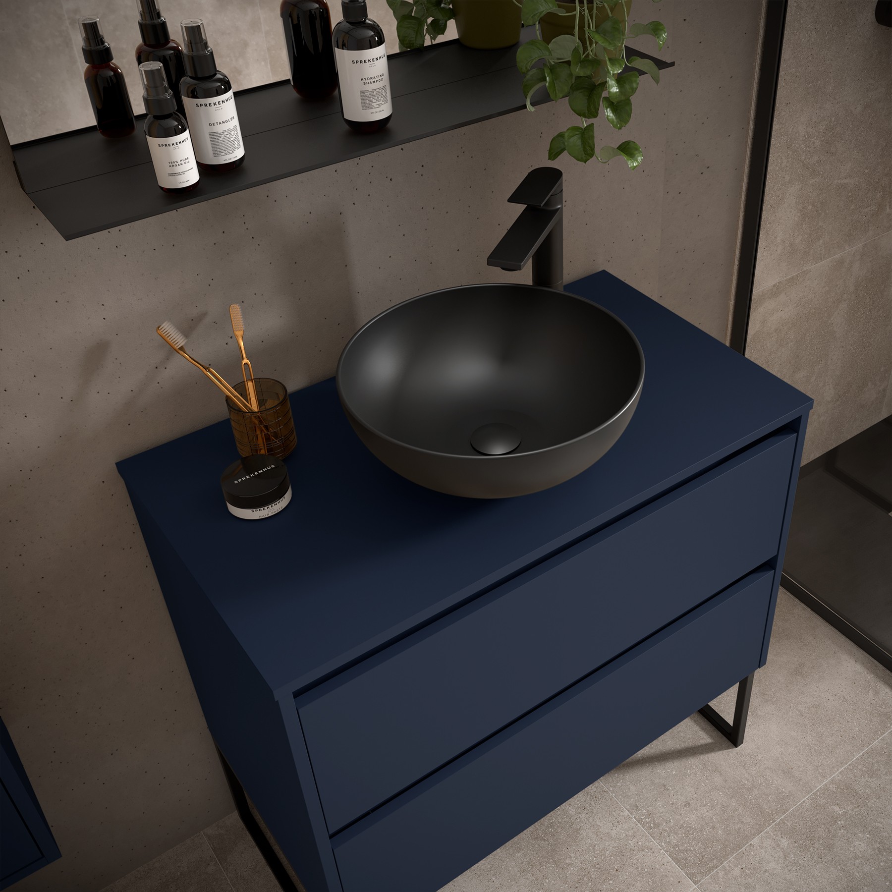 Vanity unit NOJA 800 2 drawers BLUE SATIN + Top