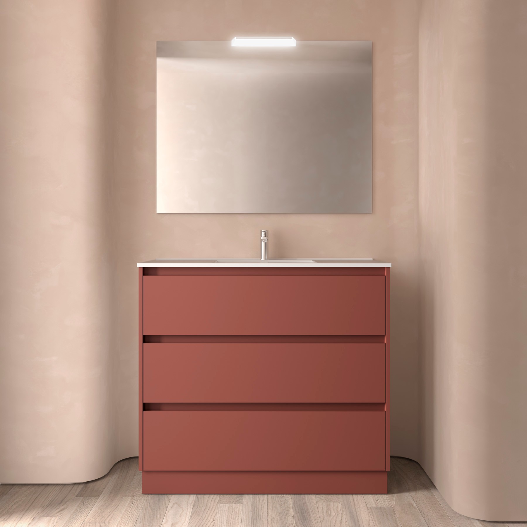 Meuble salle de bain NOJA 1000 3 tiroirs RED SATIN Vasque
