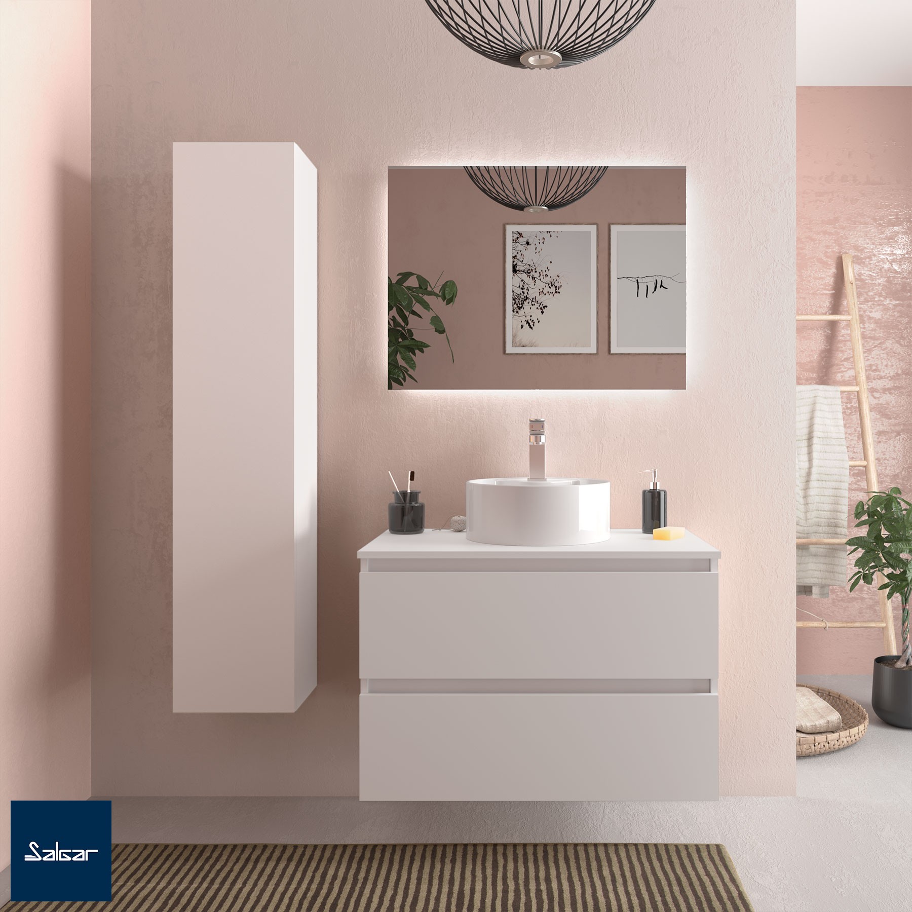 Conjunto mueble de baño BEQUIA 800 BLANCO MATE + Lavabo de posar LISBOA