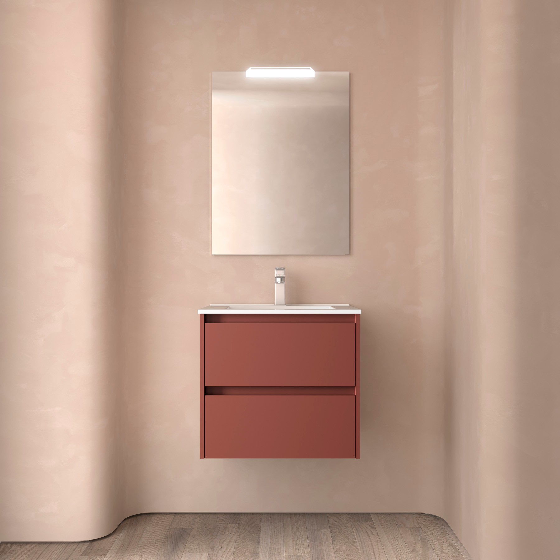 Vanity unit NOJA 700 2 drawers RED SATIN + Basin