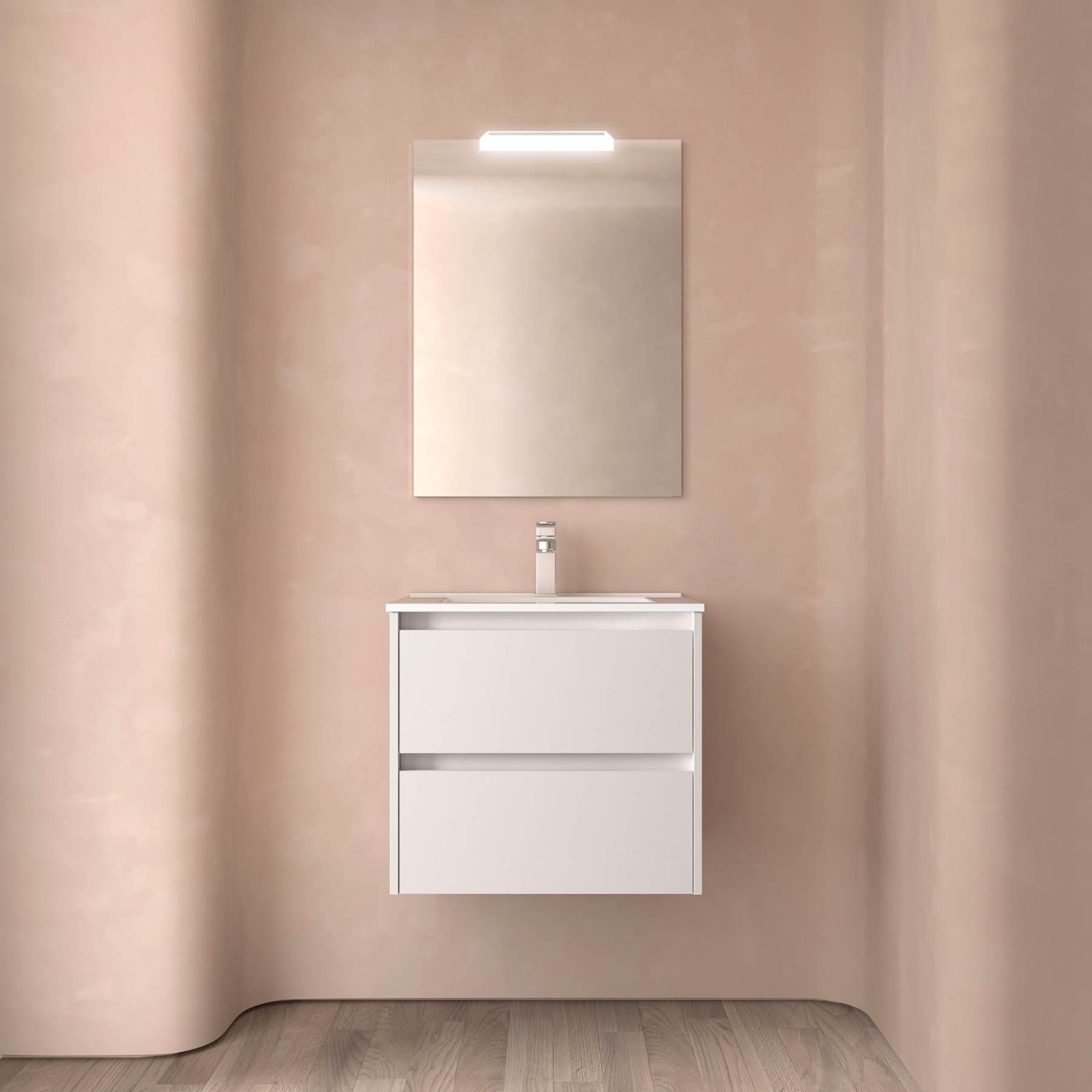 Mueble de baño NOJA 700 2 cajones WHITE SATIN + Lavabo
