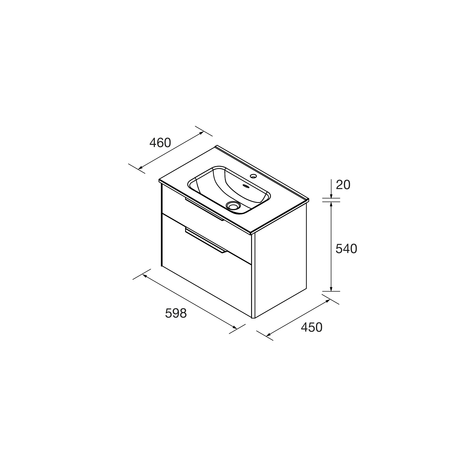 LUVA 600 2 DRAWER BATHROOM FURNITURE GREY SATIN