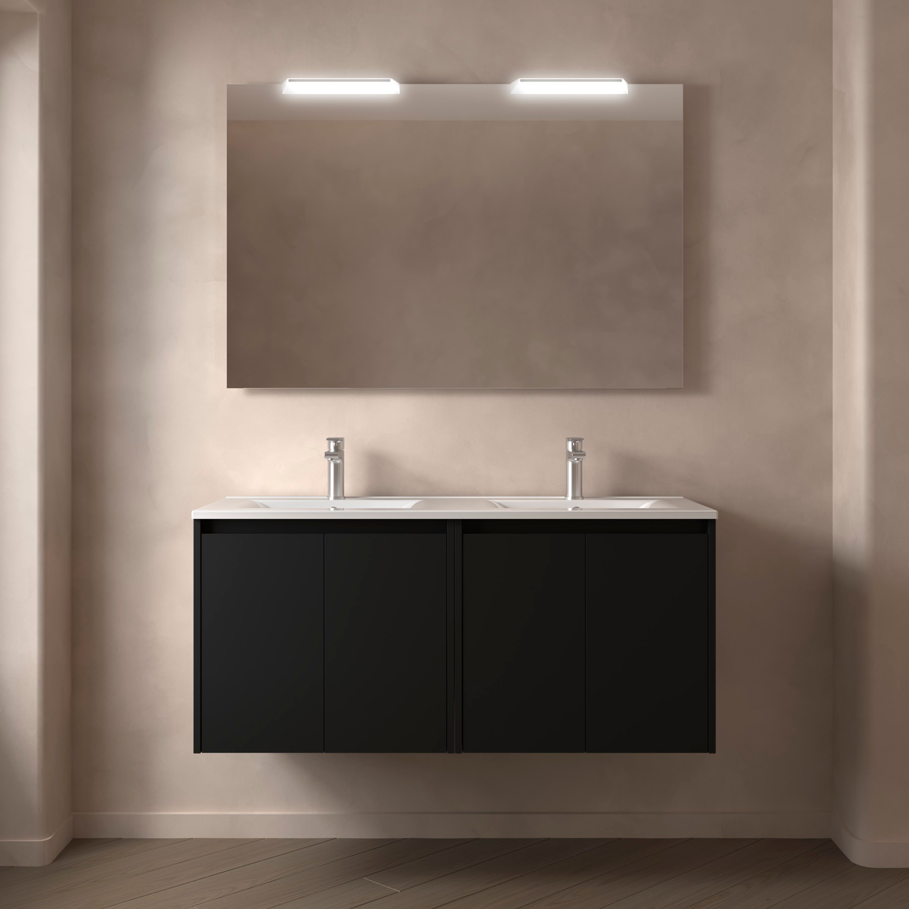 Mueble de baño NOJA 1200 4 puertas BLACK SATIN + Lavabo