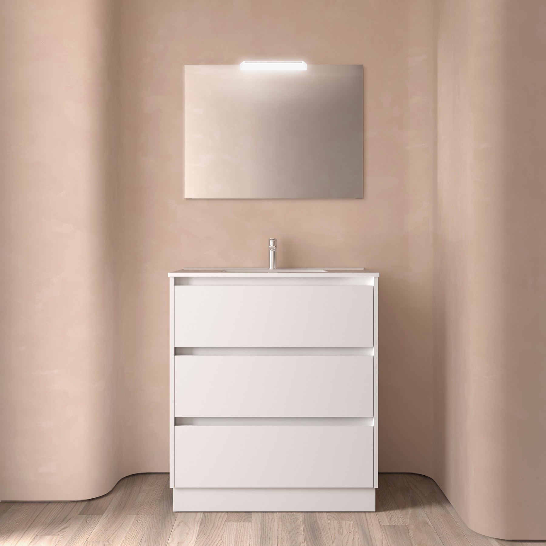 Mueble de baño NOJA 800 3 cajones WHITE SATIN + Lavabo