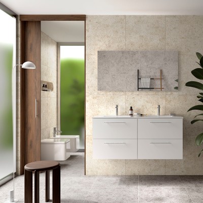 Badezimmermöbel SILANE 1200 4 Schubladen WHITE SATIN + Waschtisch + Spiegel