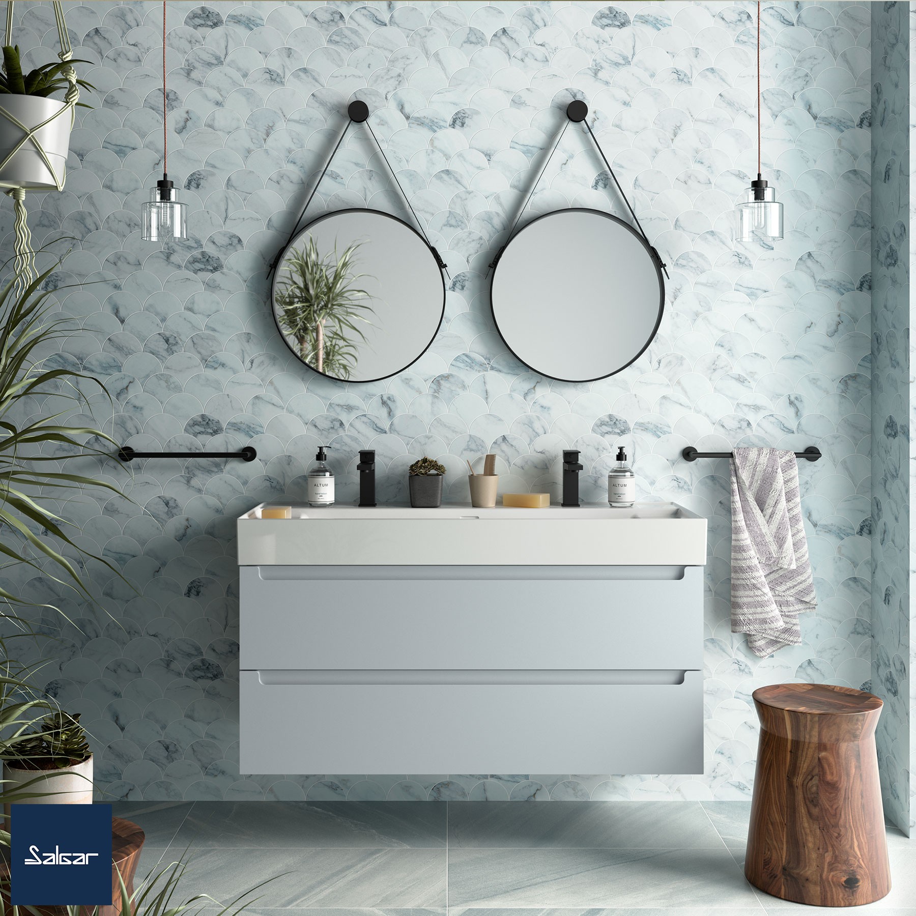 Vanity unit MONTERREY 1200 2 metallic drawers with soft close BLUE FOG ...