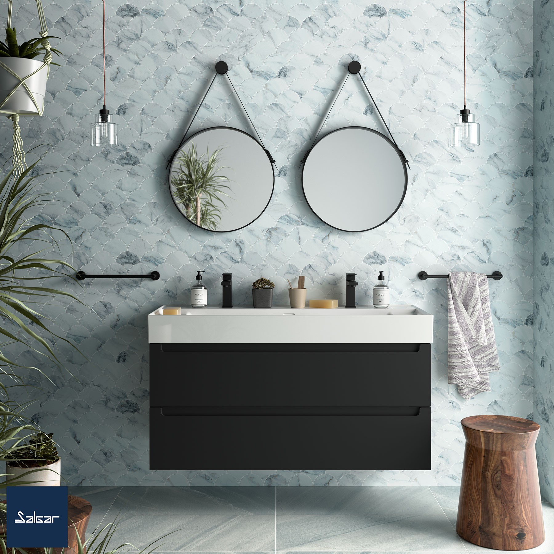 Vanity unit MONTERREY 1200 2 metallic drawers with soft close BLACK ...
