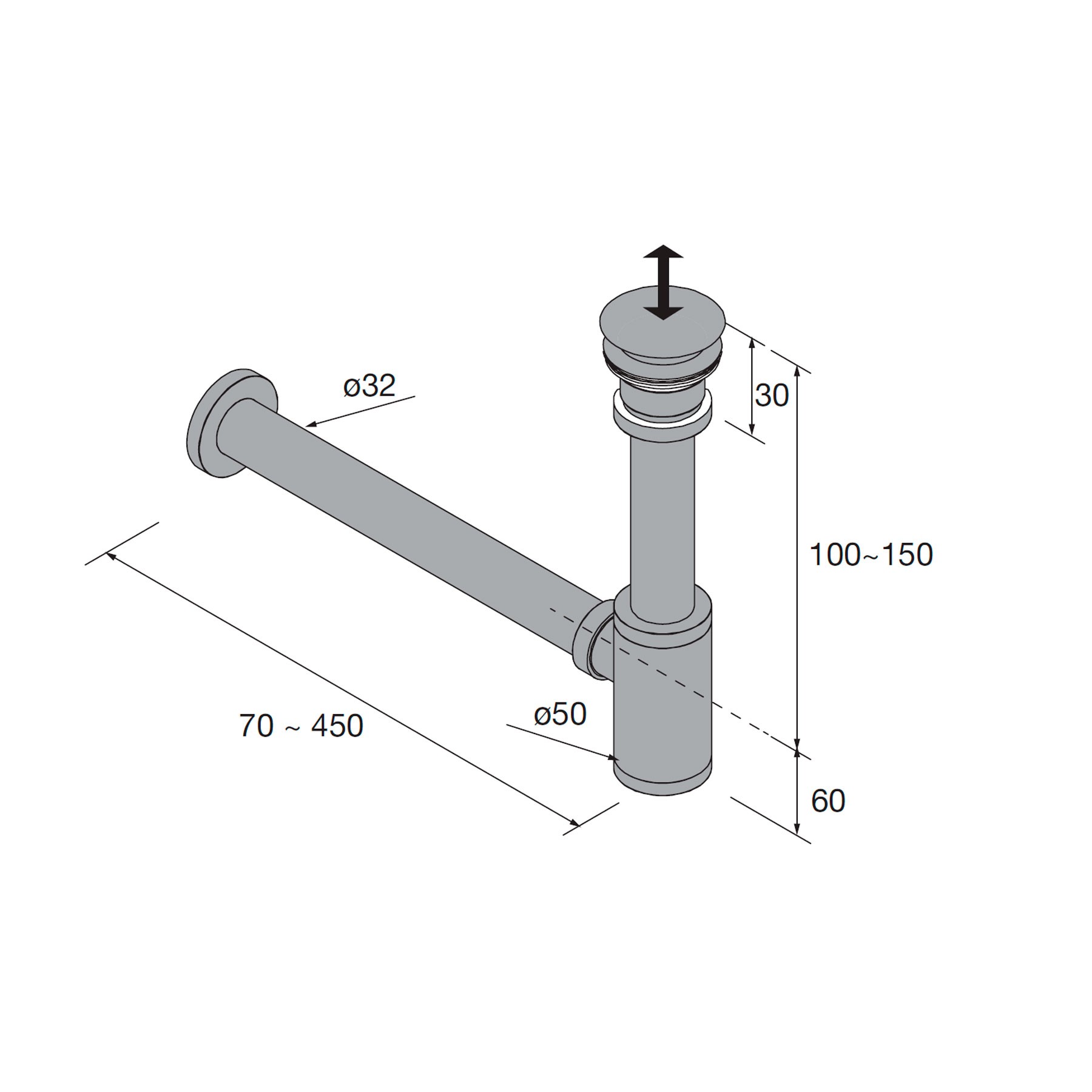 VINCI siphon matt black with clicker valve